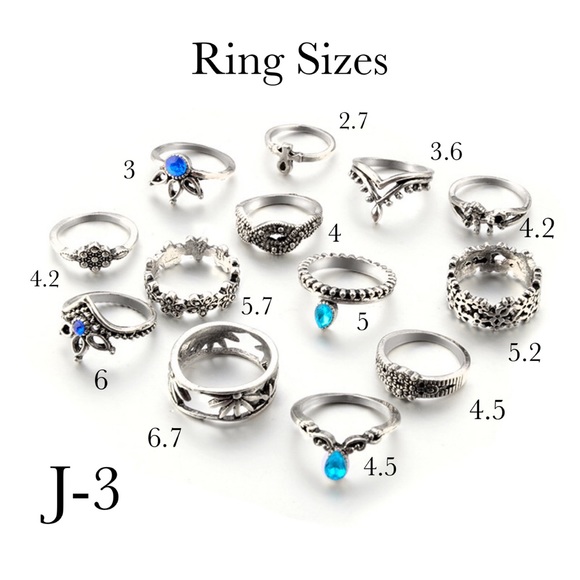 Jewelry | 13 Pcs Bohemian Retro Silver Crystal Gem Ring Set | Poshmark